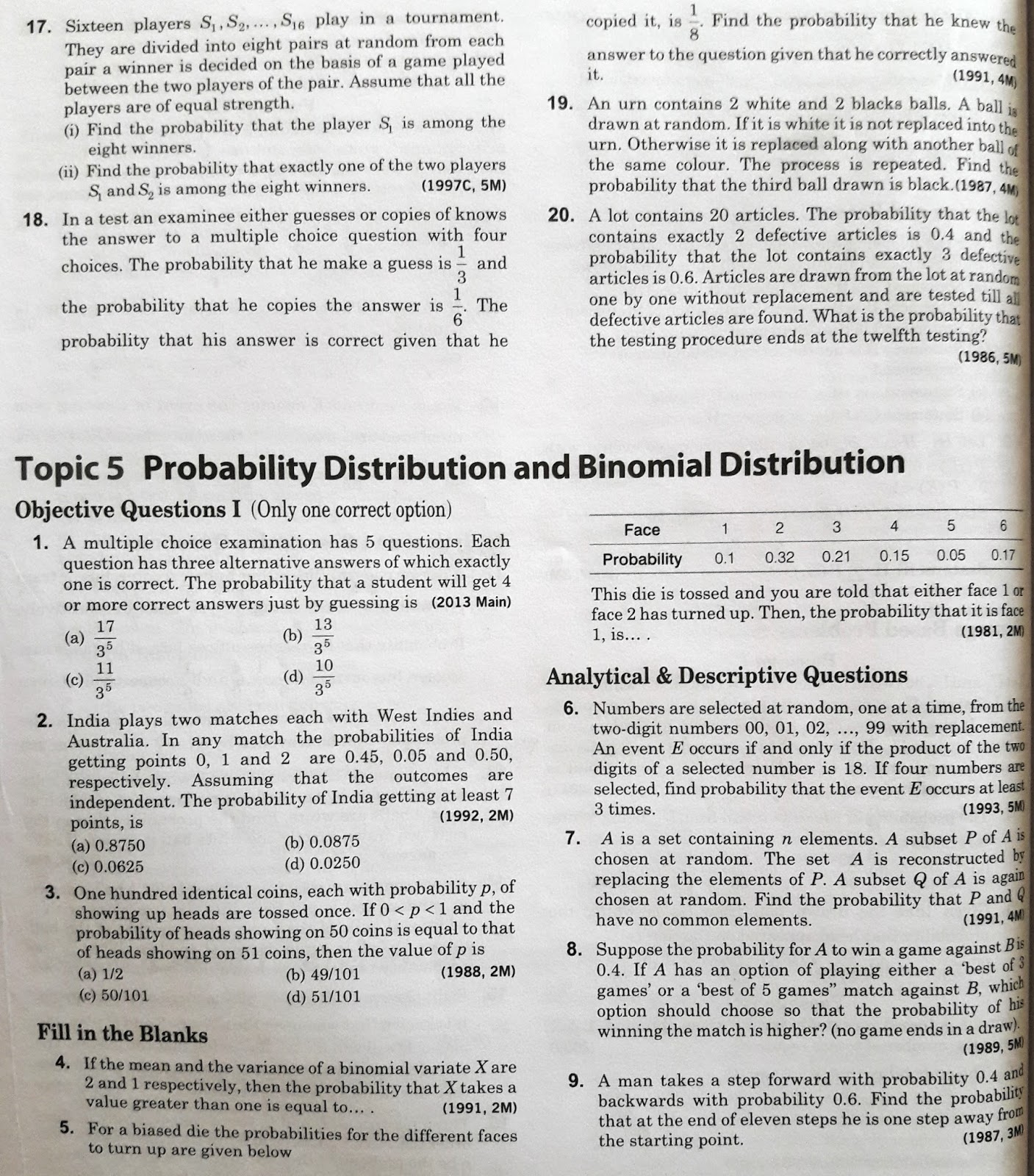 Probability JEE Advanced 38 Year Previous Year Questions Free PDF ...