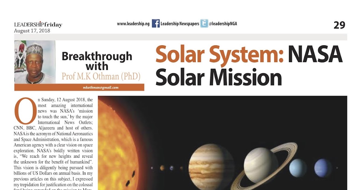 Leadership Friday Column "Breakthrough with MK Othman": Solar System ...