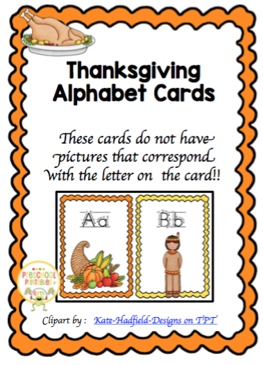 Thanksgiving Alphabet Cards ~ Preschool Printables