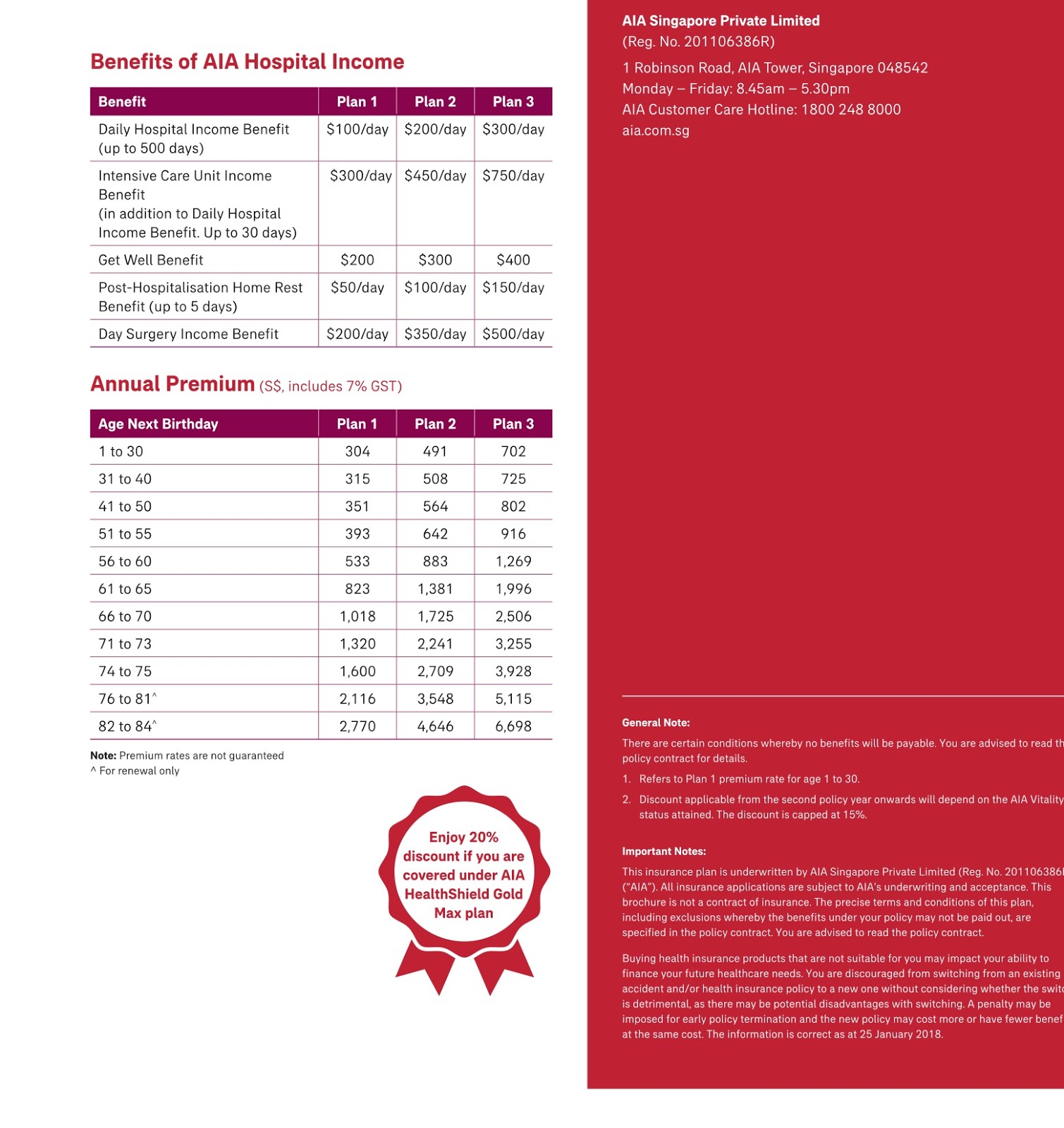 Insurance Brochure: AIA HOSPITAL INCOME