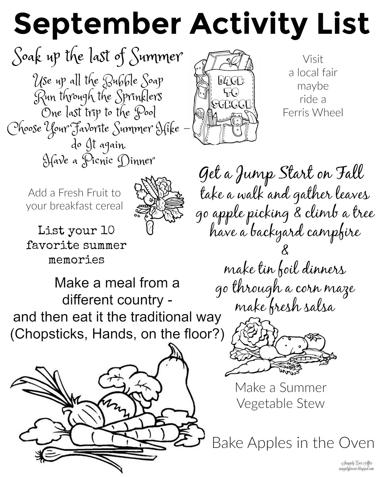 Snappily Ever After: September Activity List