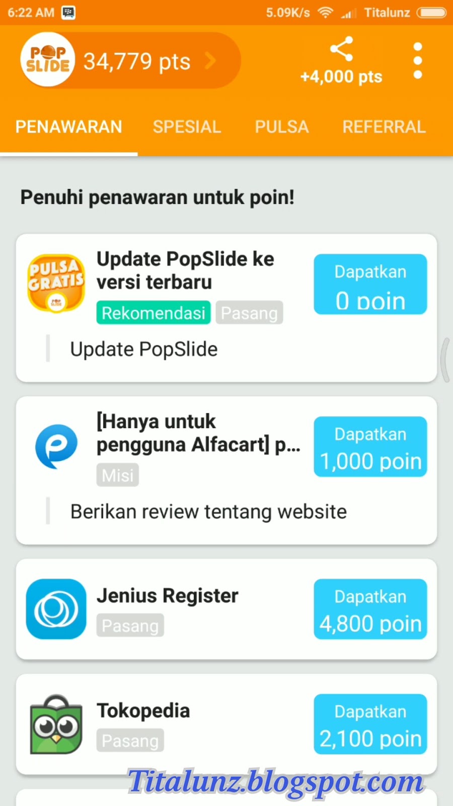 Titalunz: Gratis pulsa dari aplikasi PopSlide
