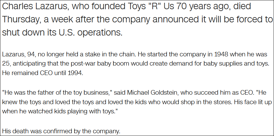 lift the veil from your eyes: 187 191 223 | Toys 'R' Us founder Charles ...
