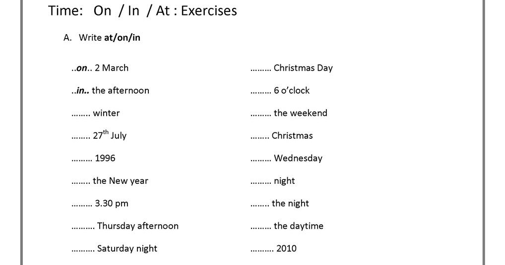 Prepositions Of Time