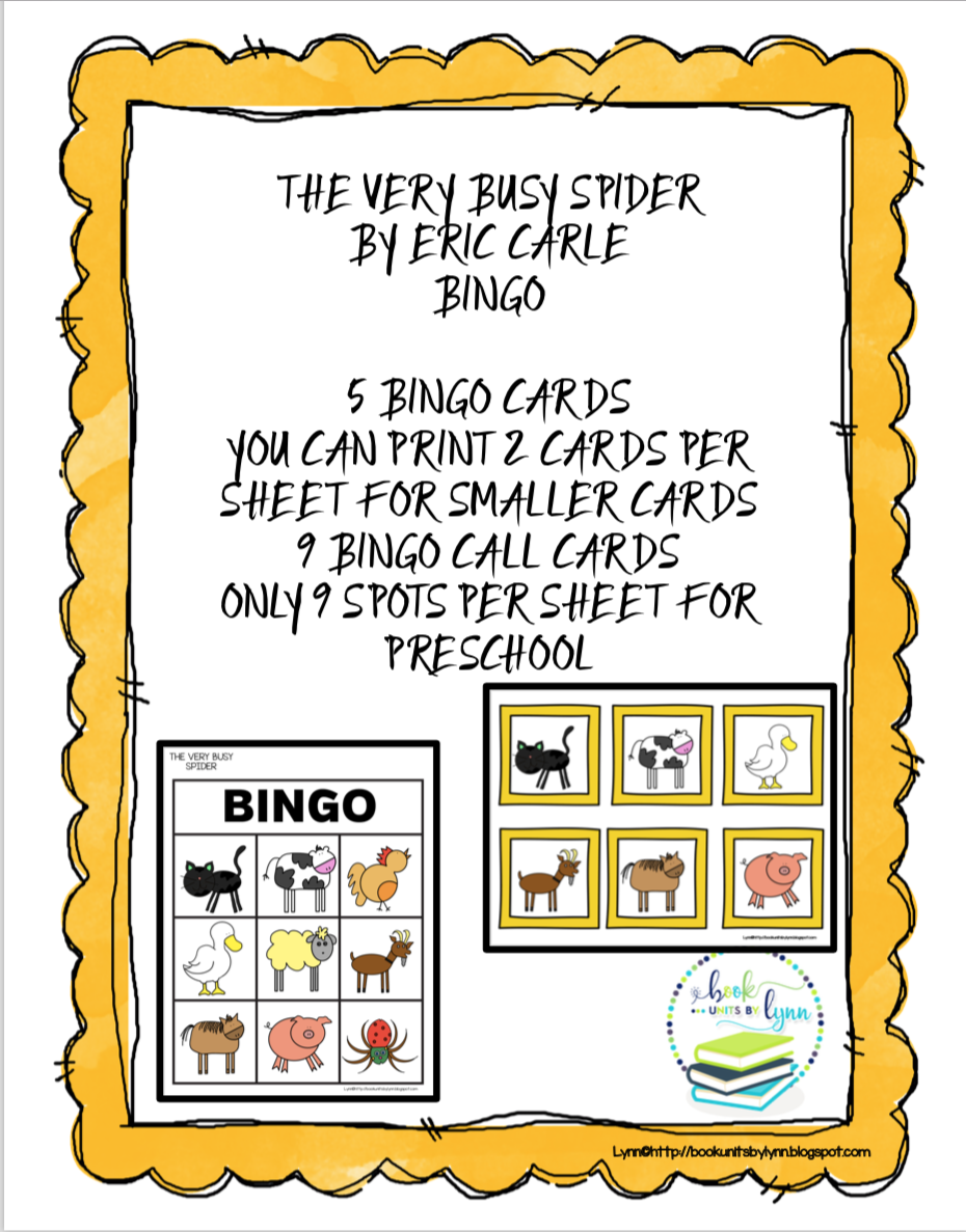 THE VERY BUSY SPIDER BINGO SET ~ Book Units by Lynn