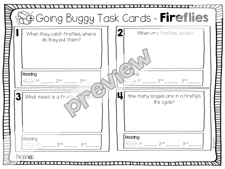 Going Buggy - Insect Fluency Task Cards | Teach123