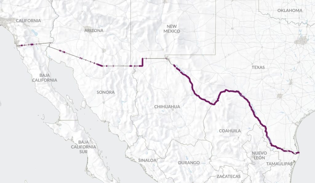 Map of US-Mexico Border Fence