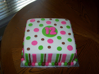 Heather Calvin Cakes: 12 year old birthday cake with strips and polka dots