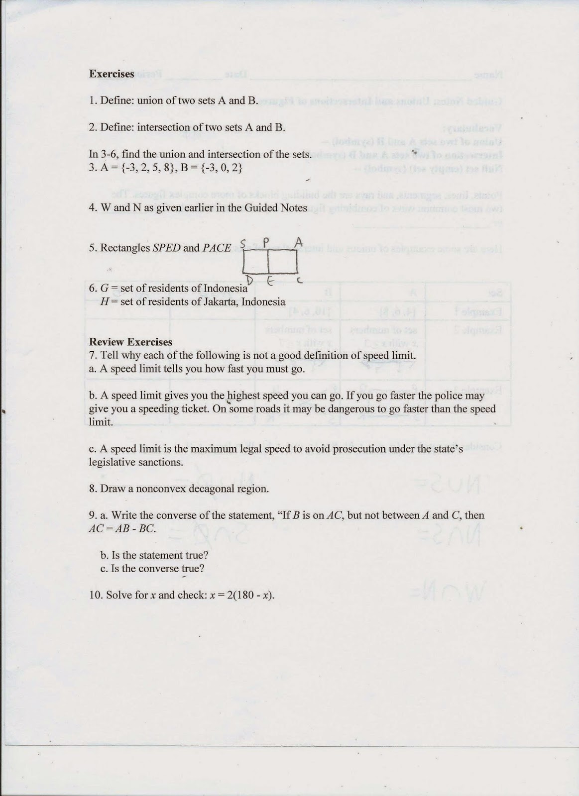 Geometry, Common Core Style: Lesson 2-6: Unions and Intersections of ...