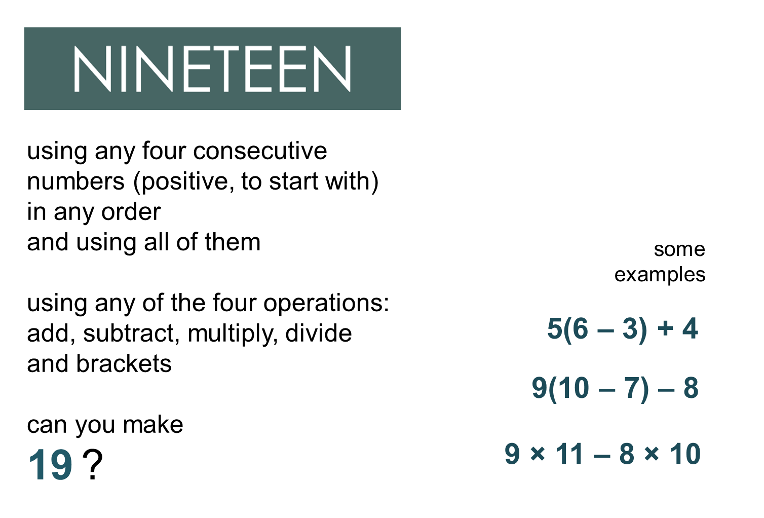 MEDIAN Don Steward mathematics teaching: making 19