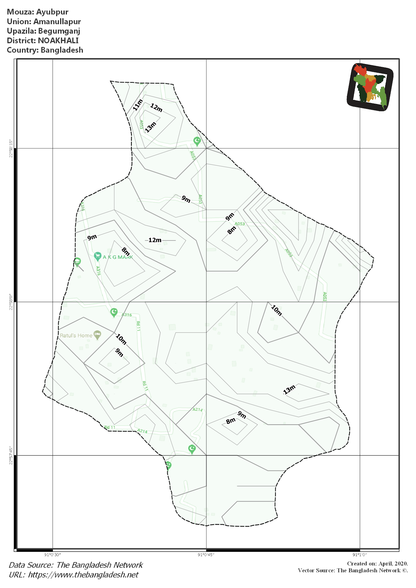 Map of Ayubpur Mouza, Begumganj, Noakhali