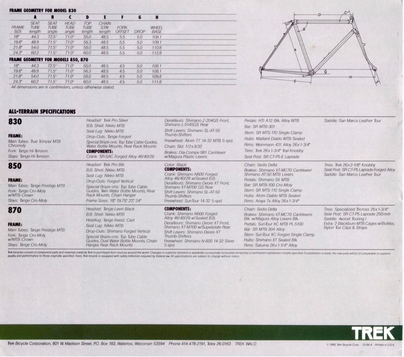 CATALOGUES TREK: TREK 1985