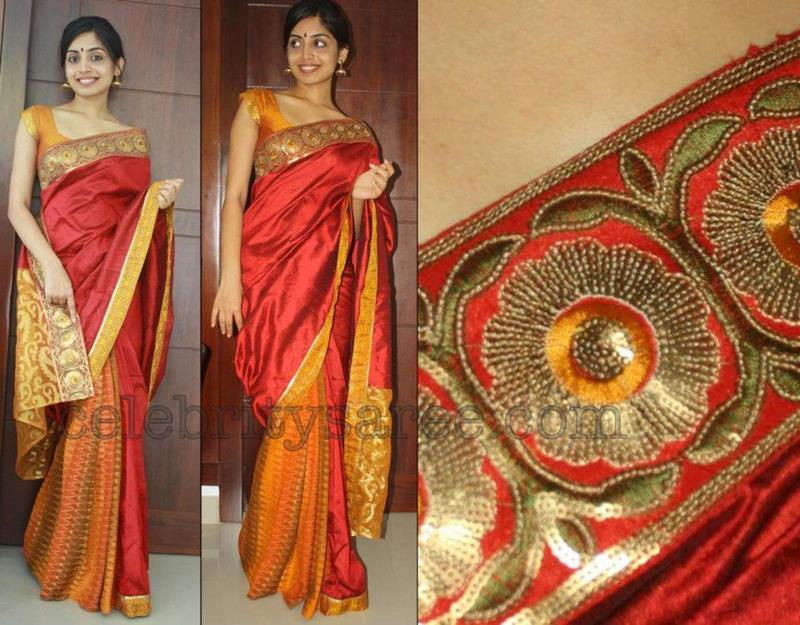 Raw Silk and Printed Cotton Saree - Saree Blouse Patterns