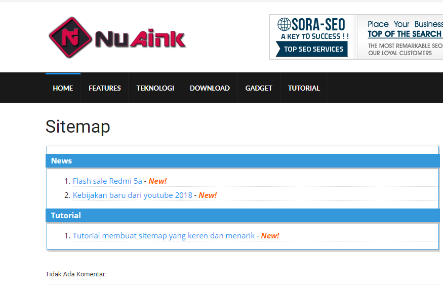 Tutorial membuat sitemap yang keren dan menarik | Nu Aink