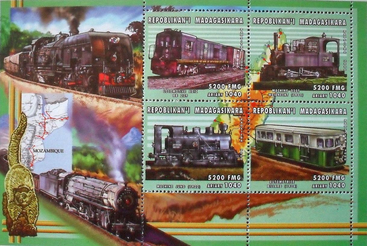 transpress nz: Madagascar steam locomotive stamps