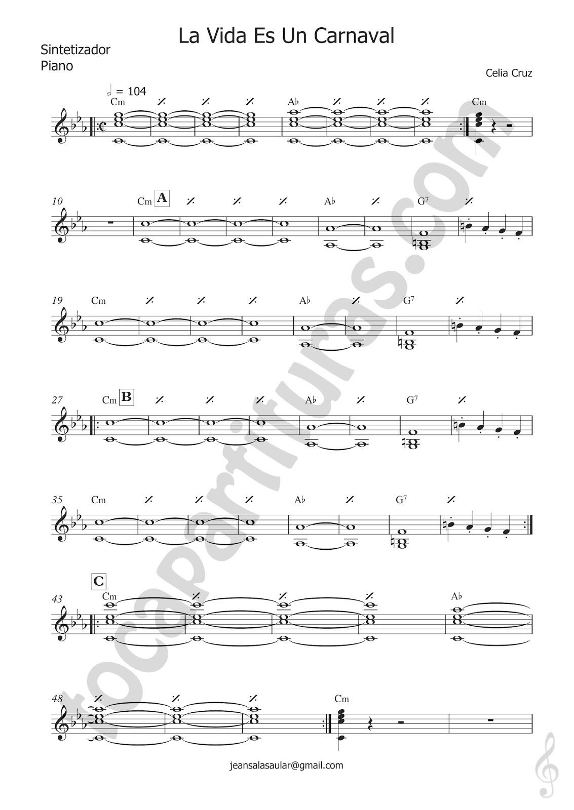 diegosax: La Vida es un Carnaval de Celia Cruz Partitura de ...