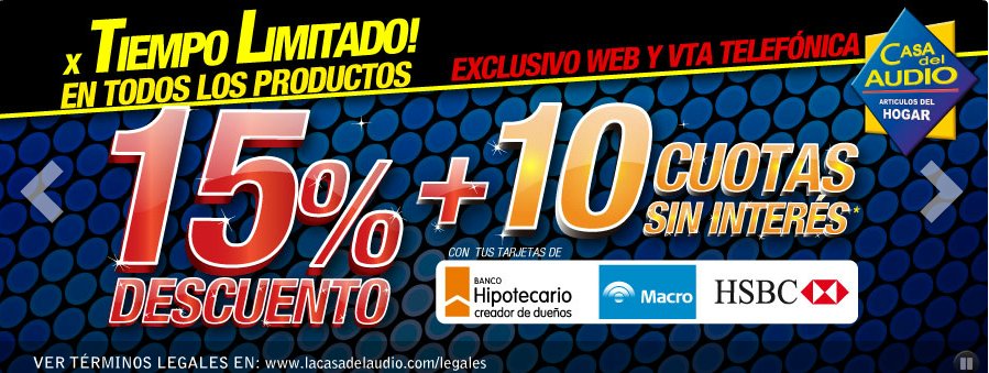 Tecno Promos Argentina: Promo Casa del Audio 15% de descuento