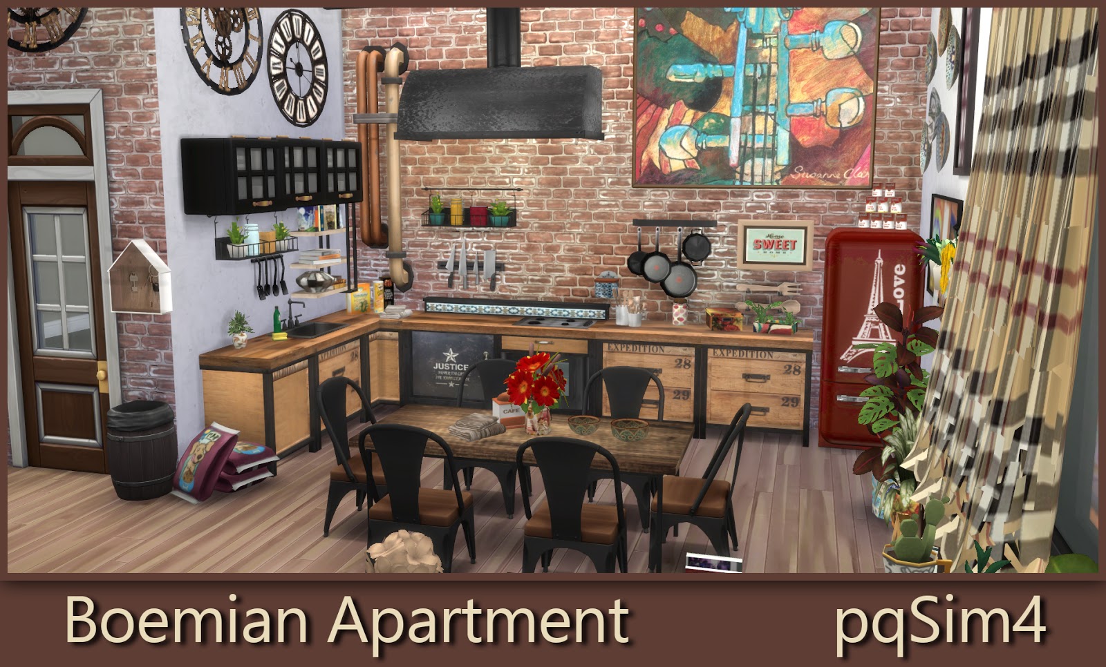 Bohemian Apartment. Sims 4 Speed Build Video and CC download.