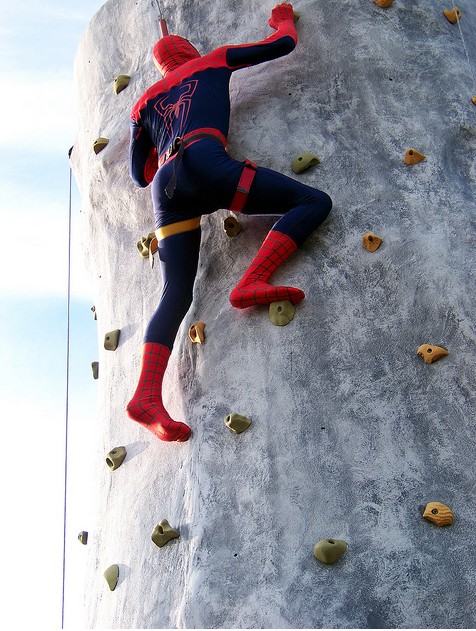 People In Spiderman Costumes: Wearing Spiderman Costume For Rock Climbing