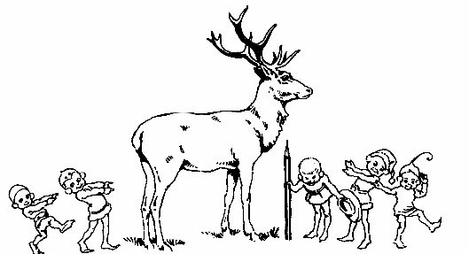 Piešiniai ir darbeliai: Spalvinimo paveikslėlis- Šiaurės elnias ir elfai