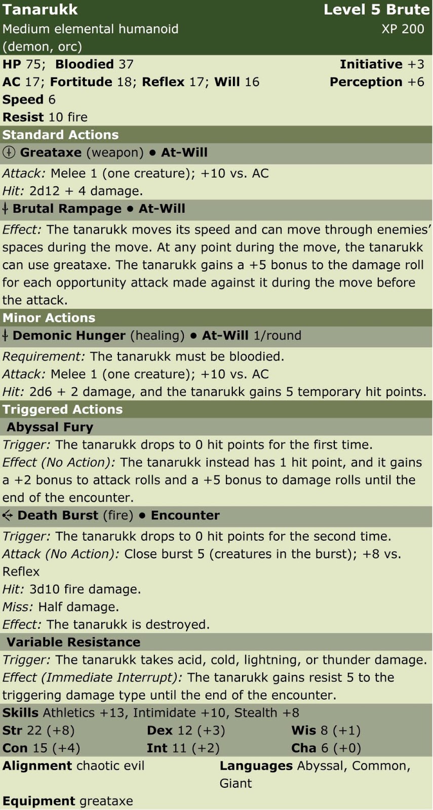 My Realms: Stat Block - Tanarukk
