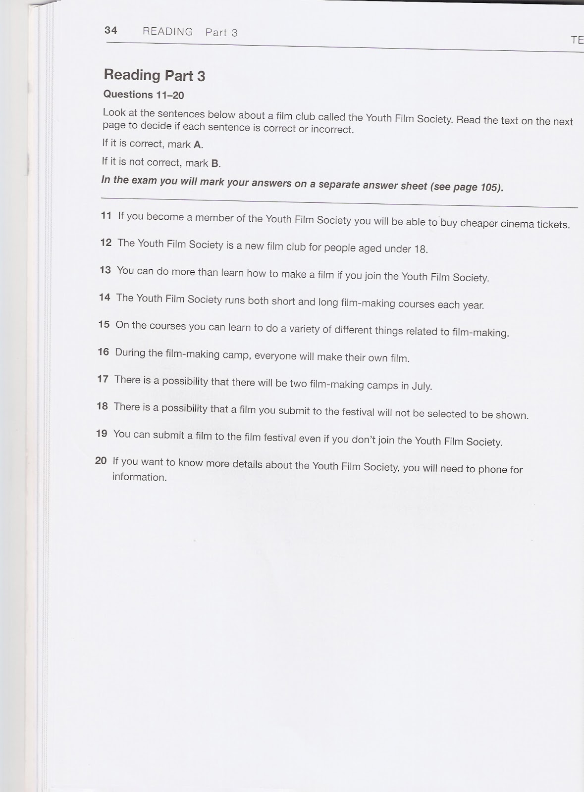 Exámenes de Cambridge : Reading & Writing Test 2 (PET)