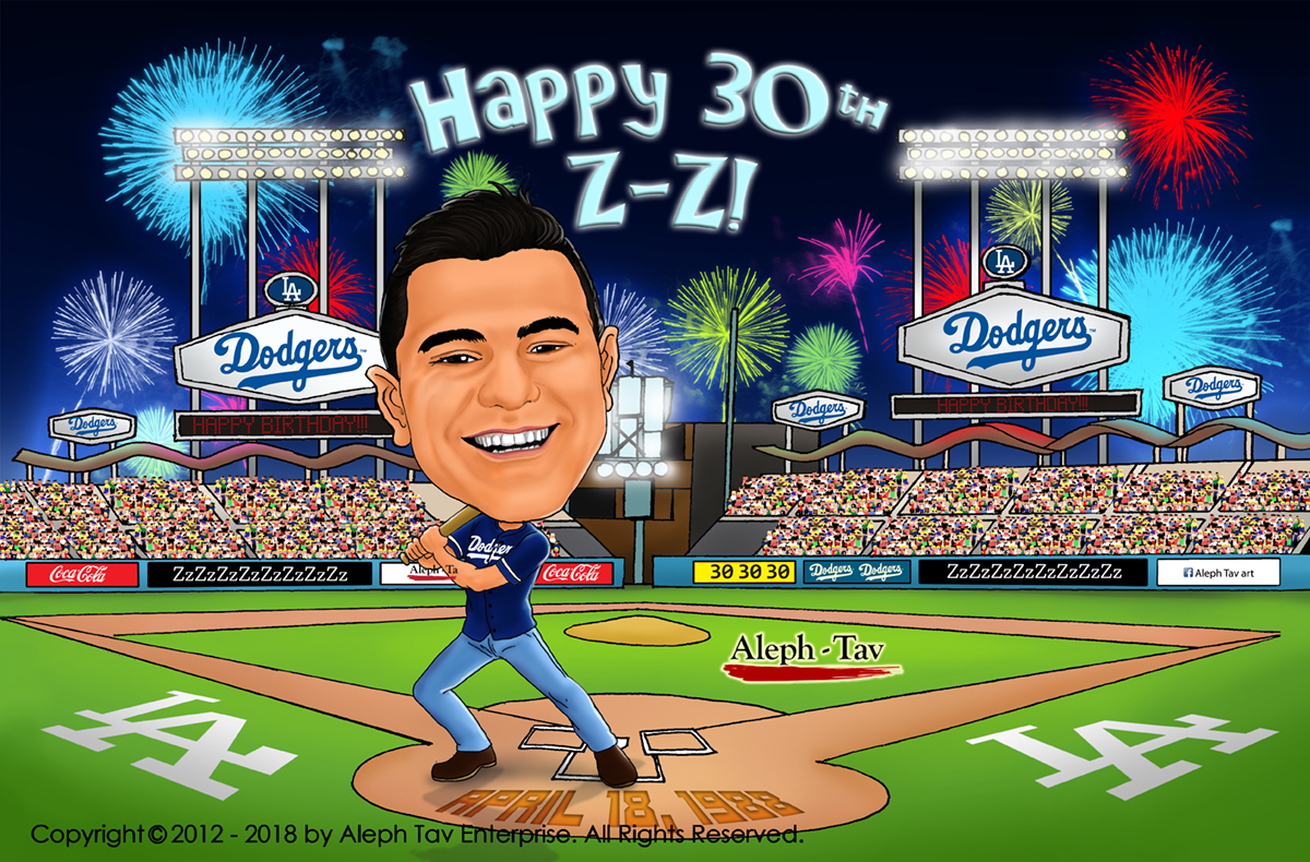 Gift ideas for 30th birthday – LA Dodgers sport themed caricature