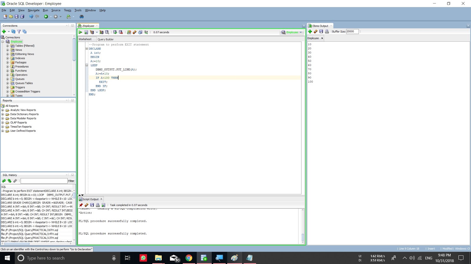 Program to perform EXIT statement in PL/SQL ~ Coding Atharva