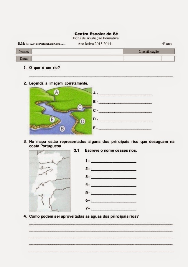 Ficha Estudo Meio-Rios serras aspetos da costa