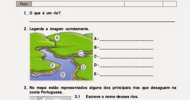 Ficha Estudo Meio-Rios serras aspetos da costa Coloca os números no ...