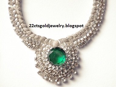 Gold Jewellery Designs: Diamond and Precious stone heavy Necklace
