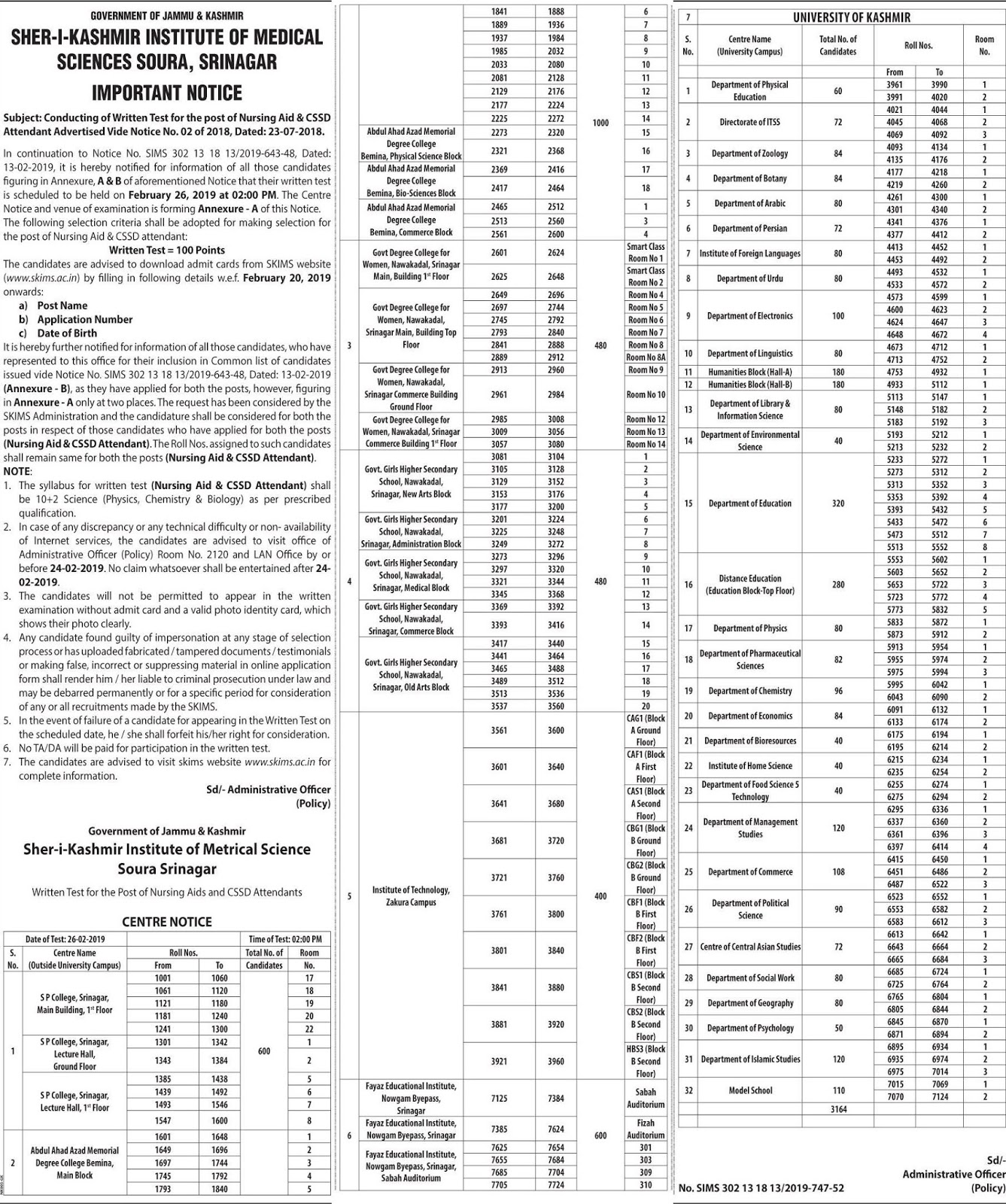 SKIMS conducting Written Test for Nursing Aid & CSSD Attendant posts ...