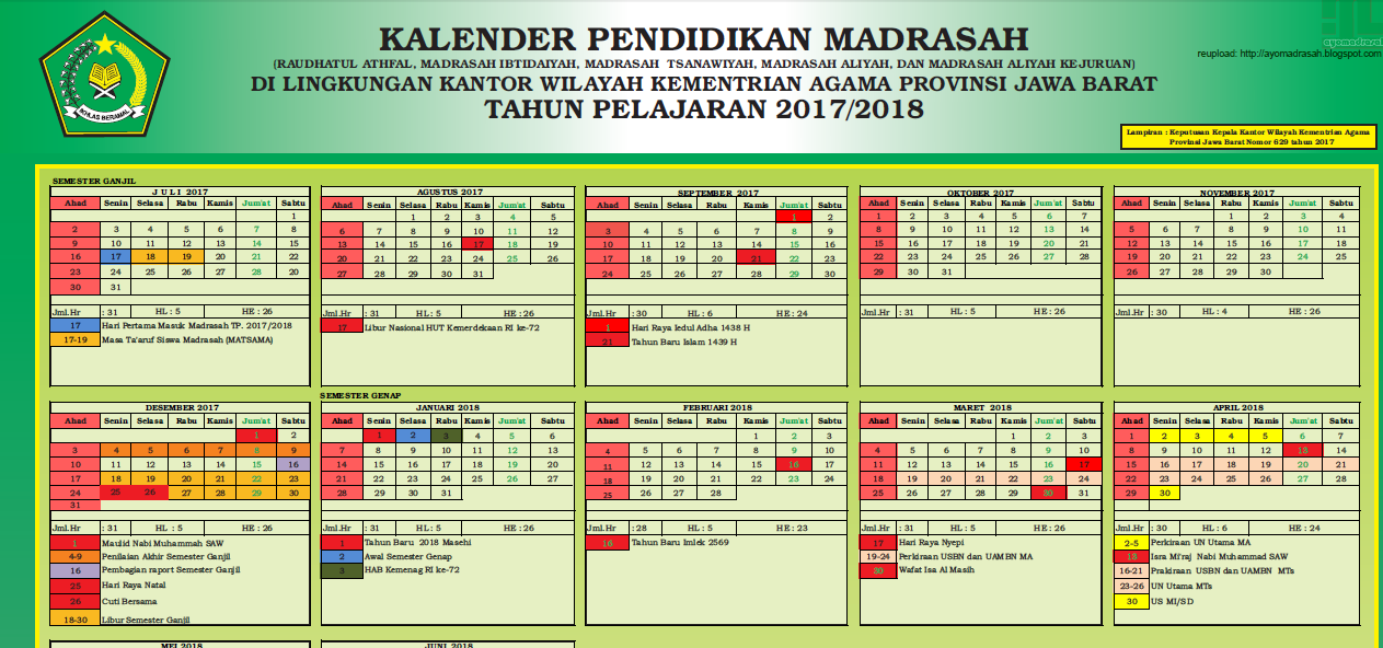 Kalender Pendidikan Tahun 2017/2018 - MTs Arrosyid II