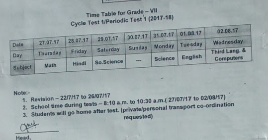 Class- 7- CYCLE TEST -1 time table and portion
