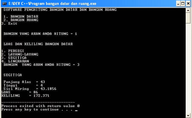Program Menghitung Bangun Ruang dan Bangun Datar (Dev C++) - Koropak Programming