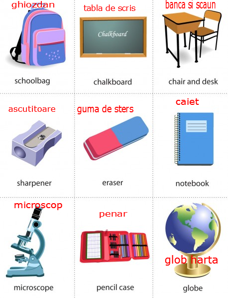 english: obiecte scolare
