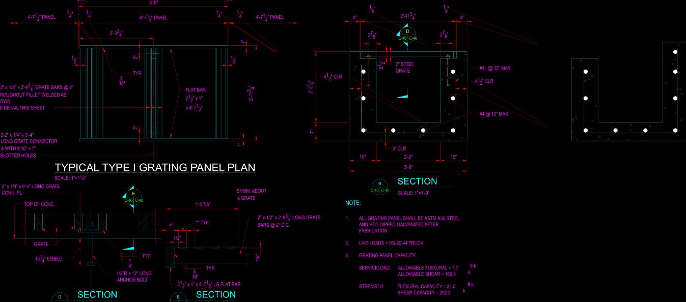 Typical grating panel plan in autocad dwg drawing - Civil engineering ...