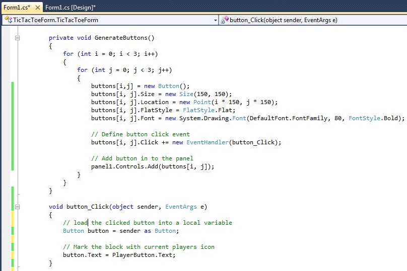 Develop Tic Tac Toe game using basic Windows Form and C# Dotnet codes