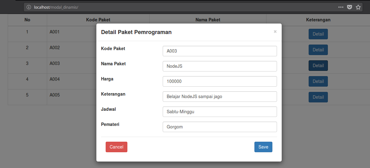Modal Bootstrap Dengan Data Dinamis