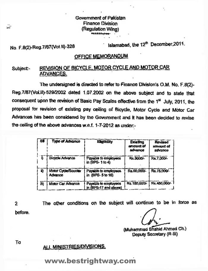 Notification: Revision of Bicycle, Motor Cycle and Motor Car Advances ...