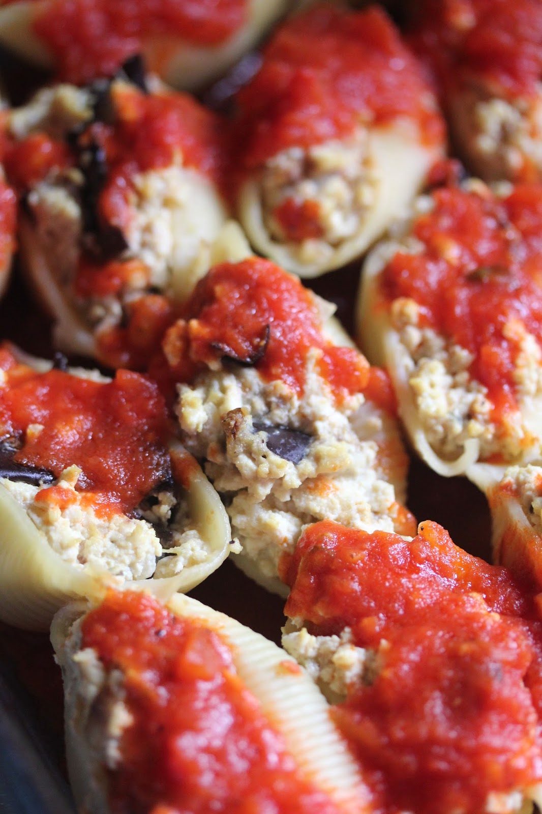 Baked Shells with Vegan Roasted Eggplant Ricotta | Kitchen Grrrls.