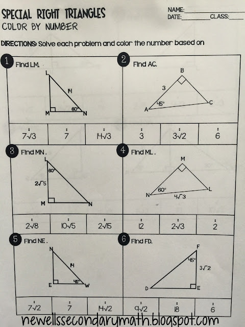 Special Right Triangles Color By Number | Mrs. Newell's Math