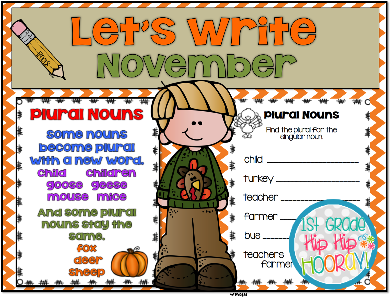 1st Grade Hip Hip Hooray!: Let's Write With a November Theme