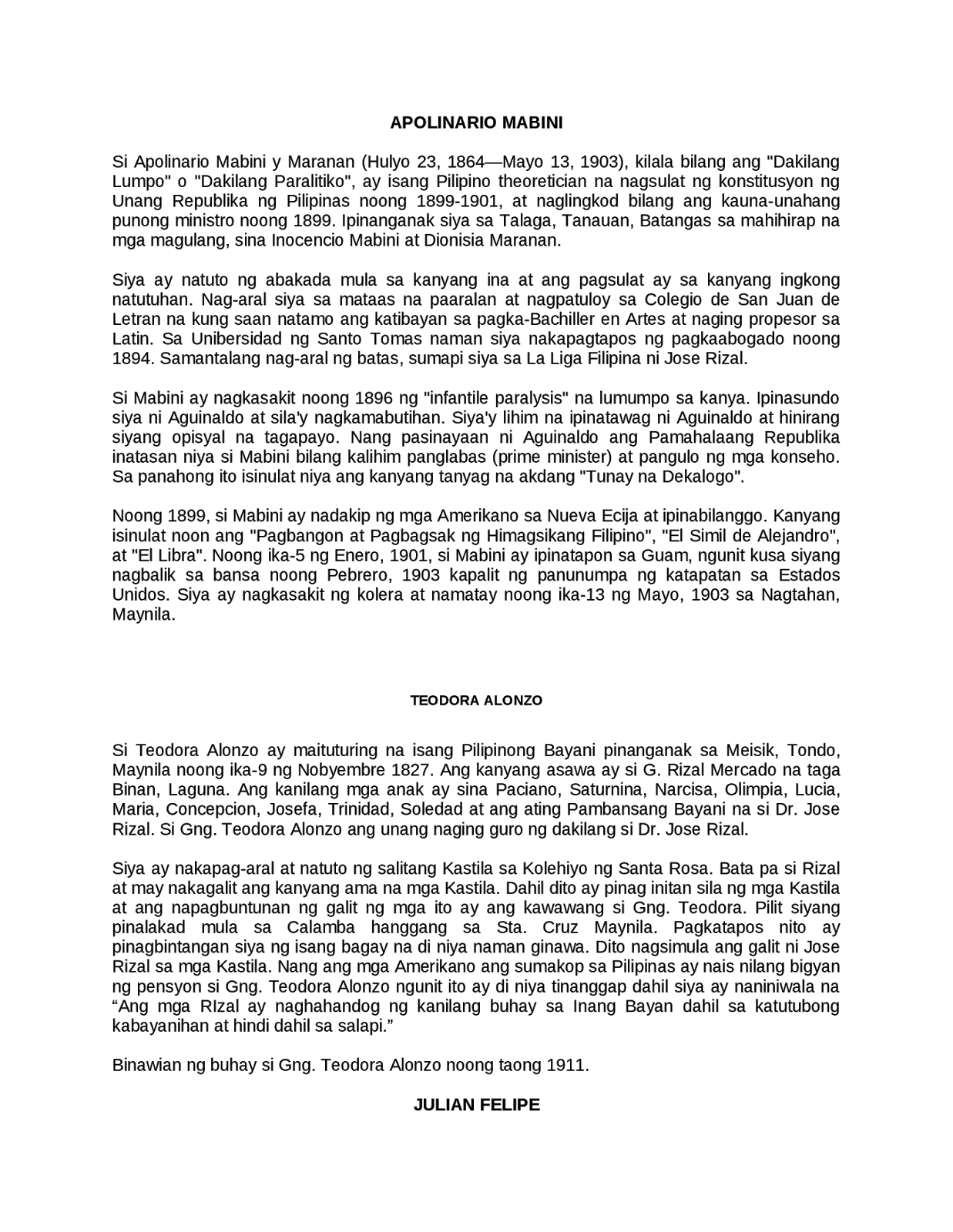 apolinario mabini talambuhay - philippin news collections