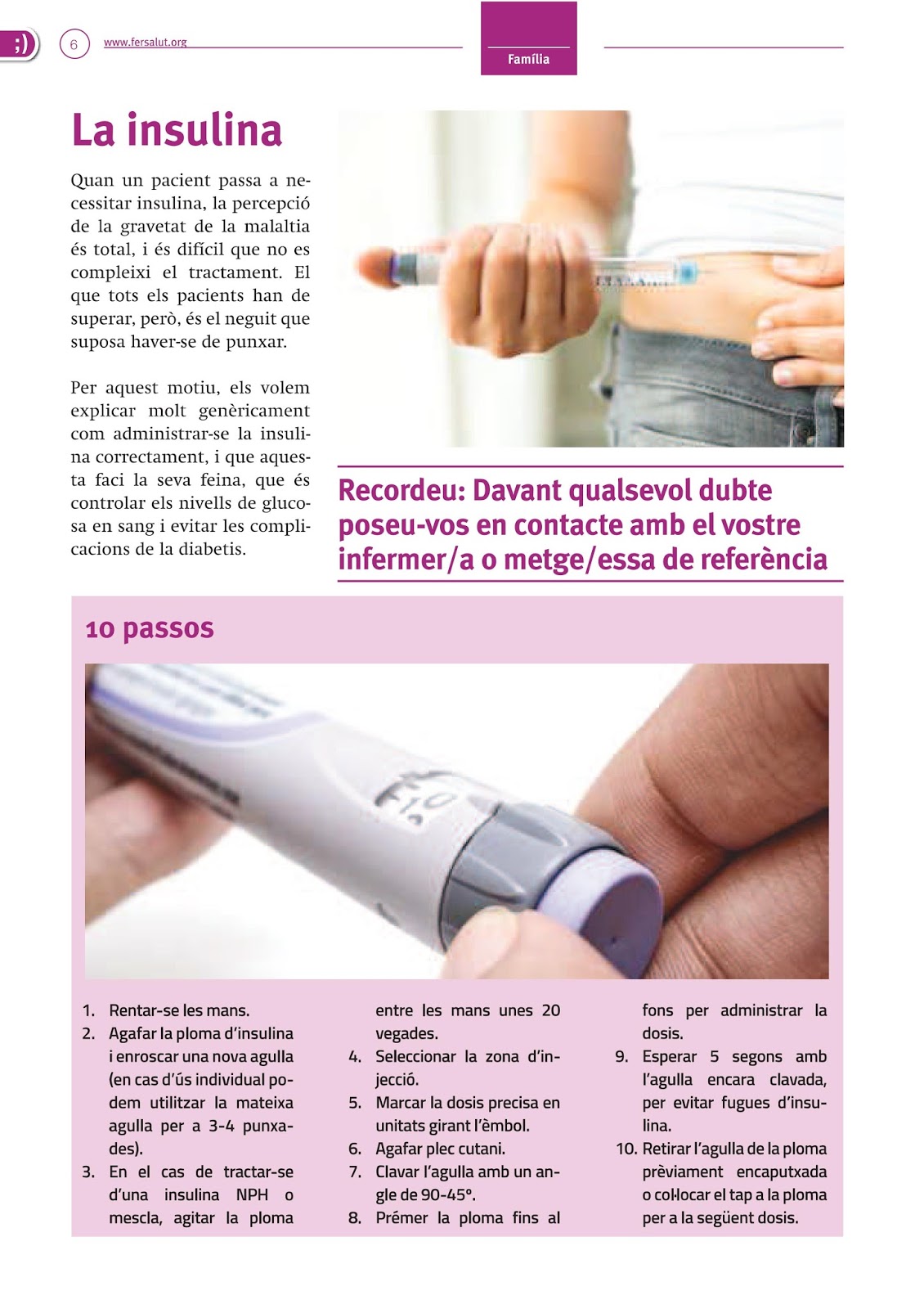 CONSELLS DE SALUT : TÈCNICA PER ADMINISTRAR LA INSULINA
