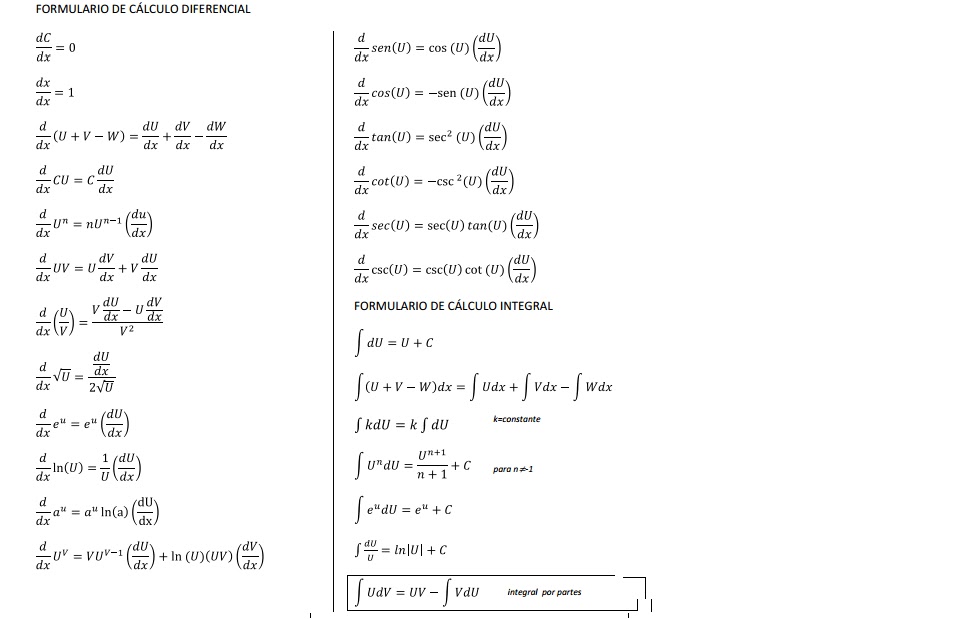 cálculo integral: FORMULARIO (DERIVADAS E INTEGRALES)