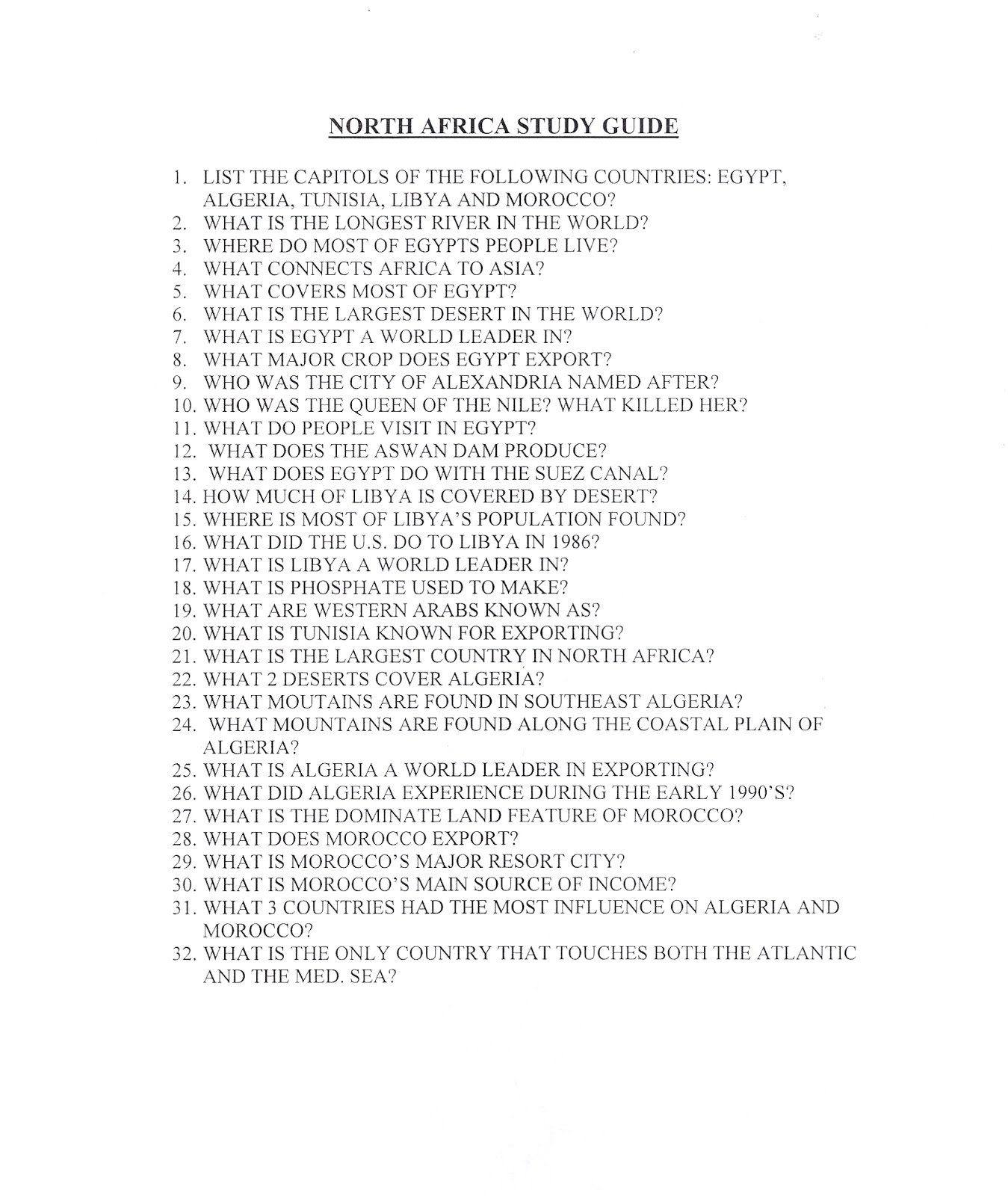 Mr. E's World Geography Page: World Geography 2019 - North Africa