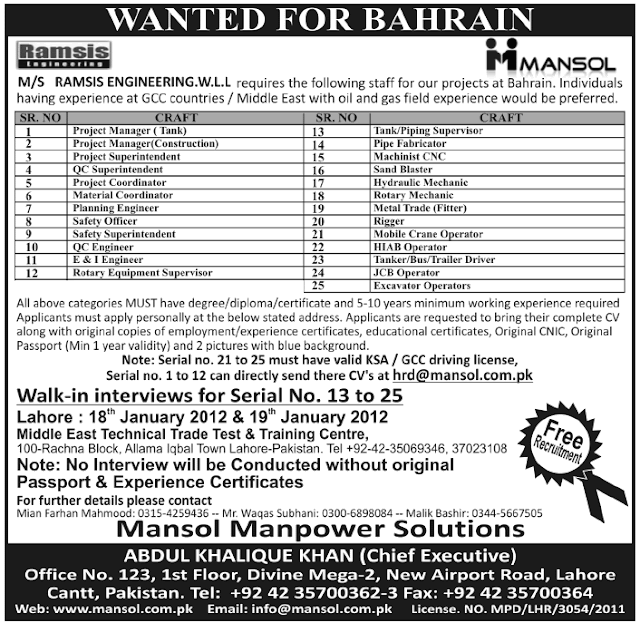 Ramsis Engineering Bahrain Jobs Opportunities - PK Jobs Opportunities