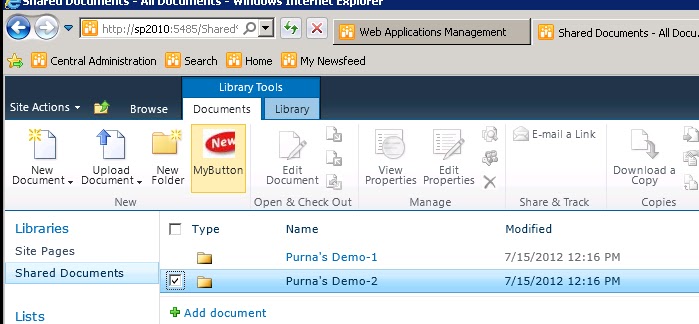 Purna's MORE SHAREPOINTS : Adding a Custom Button to SharePoint Ribbon