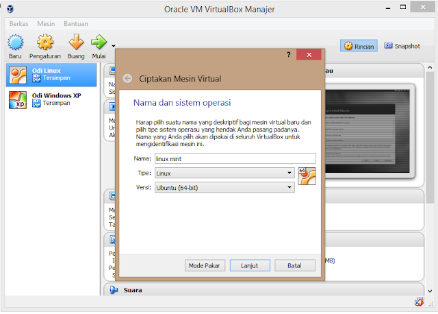TUTORIAL MENGINSTAL LINUX MINT 18.1 CINNAMON "SERENA" 64BIT PADA VIRTUALBOX